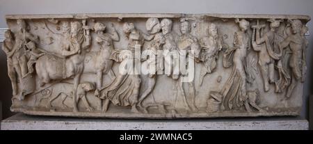 Dionysian procession. Roman marble sarcophagus dated from 200 AD from ...