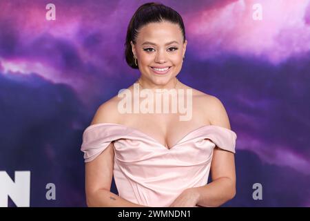 Sarah Jeffery arrives at the premiere of "Spaceman" on Monday, Feb. 26 ...