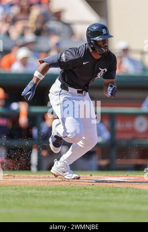 Detroit Tigers' Akil Baddoo runs after hitting a single against the ...