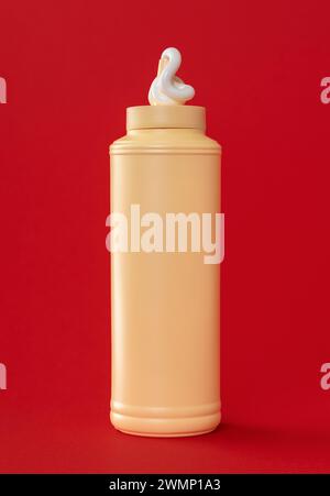 Bottle of mayonnaise minimalist on a red colored background Stock Photo ...