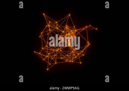 Plexus or polygon network in orange and blue. Polygon network in orange and blue. Abstract ...