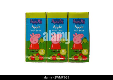 3 three cartons of Peppa Pig Apple Fruit Drink isolated on white ...