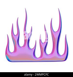 3D flame. Trendy Y2K element. Iridescent colorful burning fire shape ...