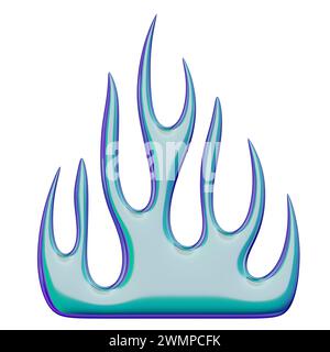 3D flame. Trendy Y2K element. Iridescent colorful burning fire shape ...