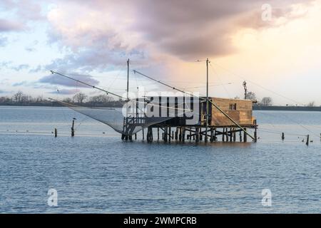 Comacchio, Italy. January 25, 2024. Panoramic view of the wooden ...