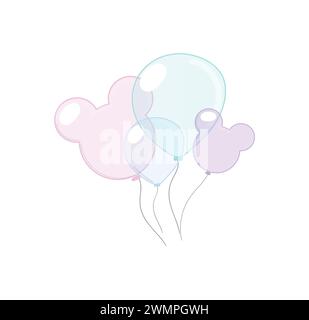 Cute little mouse in birthday hat holding balloon. Cartoon animal ...