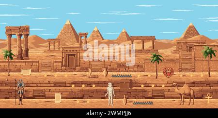Ancient Egypt temple or pyramid 8bit pixel art arcade game level map ...