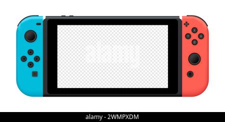 Nintendo Switch game console. Front view with transparent screen ...