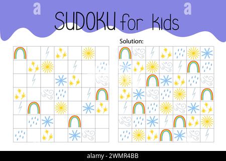 Weather sudoku educational game leisure activity worksheet vector ...