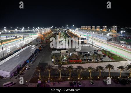 The paddock area and Sakhir Tower at the Bahrain International Circuit ...