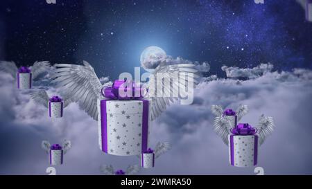Angel Winged Gift Boxes. Cinematic 3D Animation Stock Photo - Alamy