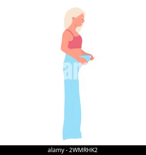 Woman weight loss result. Balanced diet, slim skinny girl cartoon ...