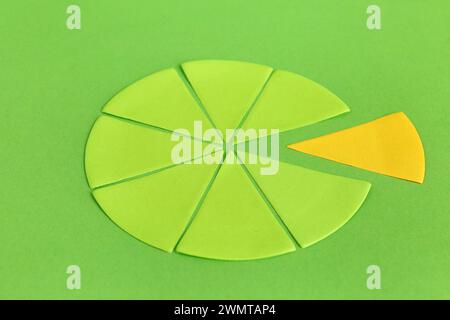 Composition with segments of paper circle on green background. Concept ...