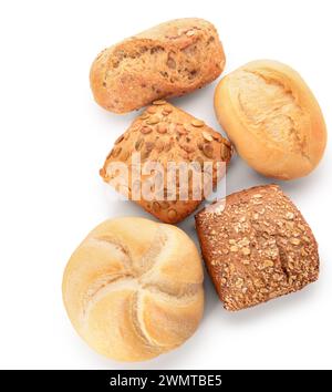 Different delicious buns on white background Stock Photo - Alamy