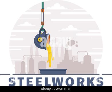 Steelworks Vector Illustration with Resource Mining, Smelting of Metal ...