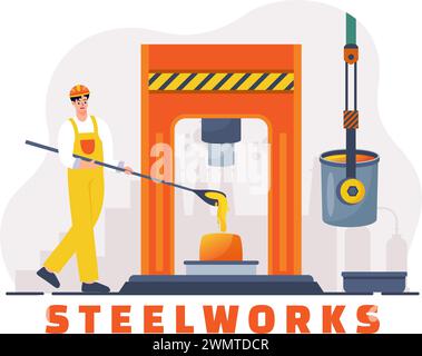 Steelworks Vector Illustration with Resource Mining, Smelting of Metal ...