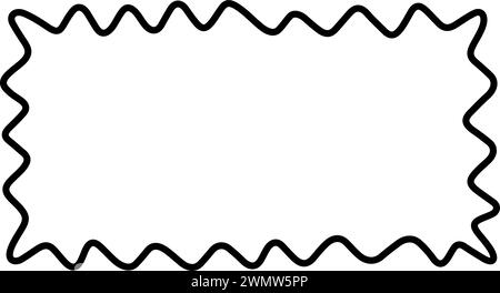 Scalloped wavy doodle line frame. Hand drawn wave rectangle border ...