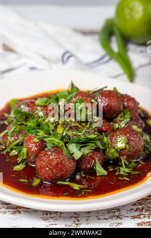 Aleppo meatballs. Traditional Asian flavors. Meatballs with tomato ...