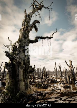 Cracked land and dead tree, 3D illustration Stock Photo - Alamy