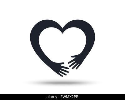 Heart shape with hugging arms, simple black and white logo design ...