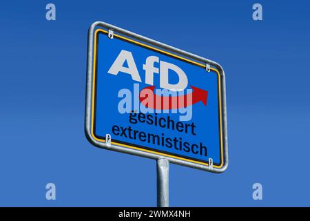 AfD-Pfeil und Schriftzug gesichert extremistisch AfD-Pfeil und ...