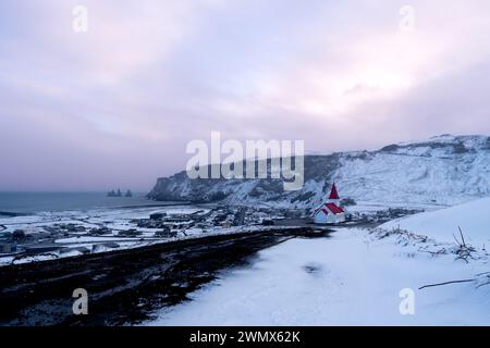 The Church and town of Vik on a cloudy day, Iceland Stock Photo - Alamy