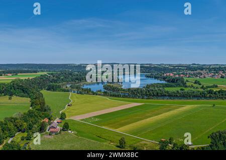 Aerial view to Kinsau, a small village in the bavarian Lech valley ...