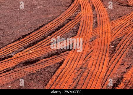 Truck tire tracks on red earth Stock Photo - Alamy