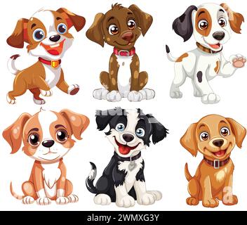 Six cute cartoon puppies with various expressions Stock Vector Image ...