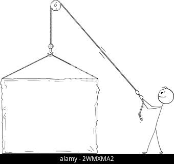 Person Lifting Heavy Big Rock or Stone, Vector Cartoon Stick Figure ...