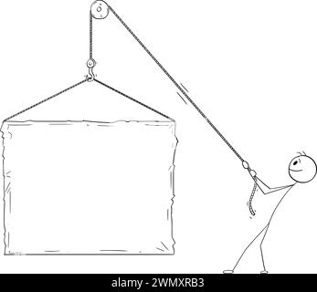 Person Lifting Heavy Big Rock or Stone, Vector Cartoon Stick Figure ...