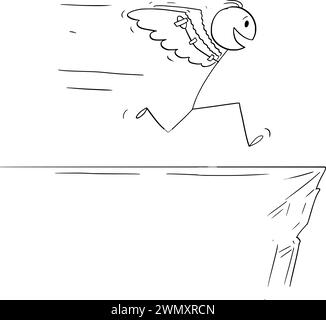 Person With Wings Wants to Fly, Vector Cartoon Stick Figure ...