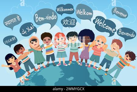 Multicultural children hugging and coming from different nations and ...