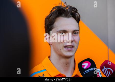 McLaren driver Oscar Piastri of Australia stands in the pit during a ...
