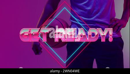 Image of get ready text over basketball player and neon diamonds Stock ...
