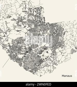 Manaus city vector map poster. Brazil municipality square linear street ...
