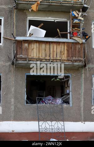 Broken windows of residential civilian building after Russian rocket ...