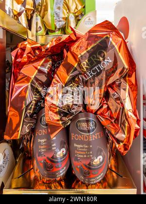 Alba, Italy - February 27, 2024: Ferrero Rocher Easter eggs chocolate ...