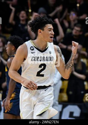 Colorado guard KJ Simpson (2) celebrates after scoring in front of ...