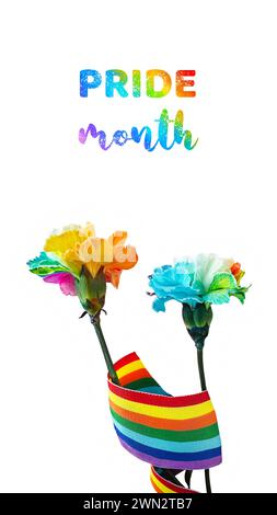 Two Flowers With a Rainbow Ribbon with Caption Pride Month on Black ...
