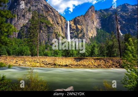 Merced River, Bridalveil Fall, and Yosemite Valley seen from Big Oak ...