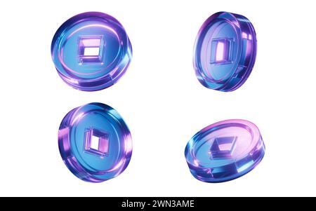 A coin with dark neon light effect, 3d rendering. 3D illustration Stock ...