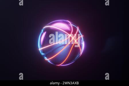 Basketball with dark neon light effect, 3d rendering. 3D illustration ...
