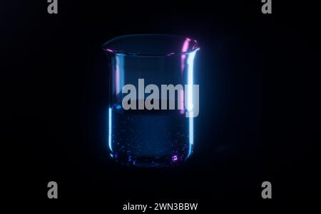 Chemical beaker with dark neon light effect, 3d rendering. 3D ...