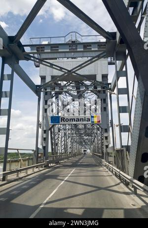 Danube Bridge or Friendship Bridge. Steel truss bridge over the Danube ...