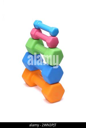colorful rubber coated dumbbells isolated on white background Stock ...