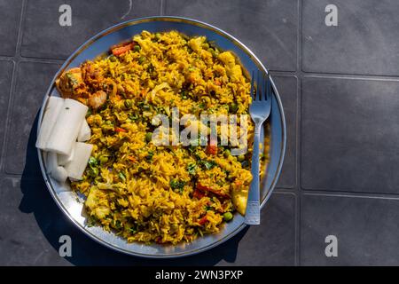 Authentic Indian Pulao: Colorful Vegetable Rice Platter Garnished with ...