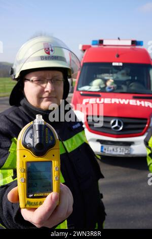 Hadamar, Germany. 29th Feb, 2024. Firefighters are deployed in the area ...