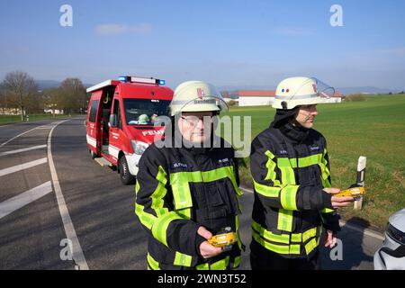 Hadamar, Germany. 29th Feb, 2024. Firefighters are deployed in the area ...