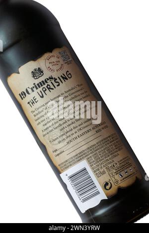 bottle of 19 Crimes The Uprising red wine part-aged in rum barrels ...